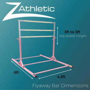 Z ATHLETIC Flyaway Duo Adjustable Horizontal Bar and 4 Ft x 6 Ft Gymnastics Mat, Pink