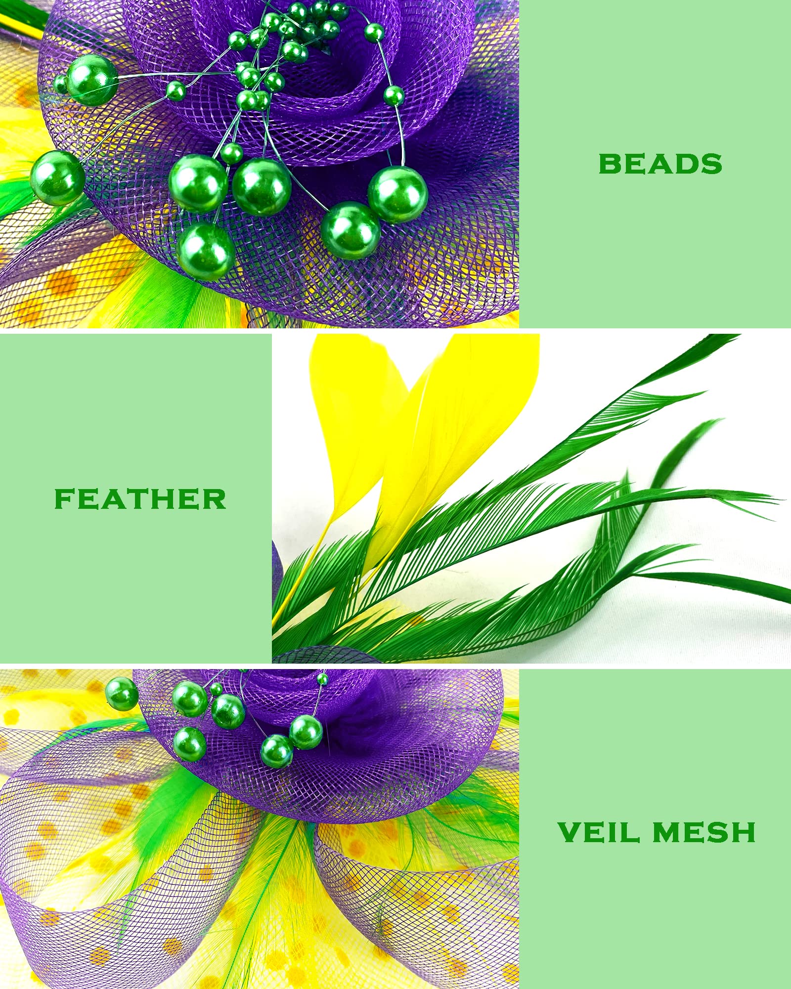 Bniksok Mardi Gras Fascinators Hat for Women Tea Party Halloween Headband Flower Bridal Shower Weddings Themed Events