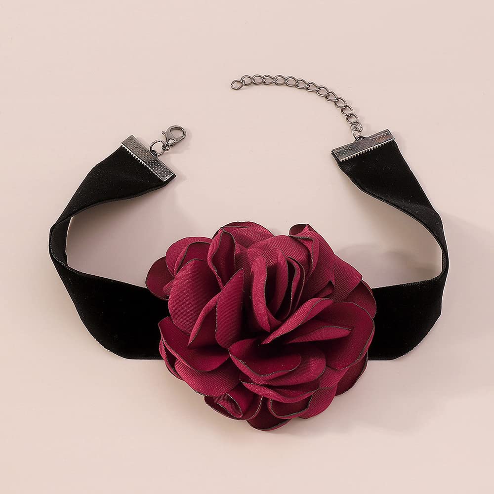 Vcagirest Gothic Rose Flower Necklace Black Velvet Choker Necklace for Women and Girls