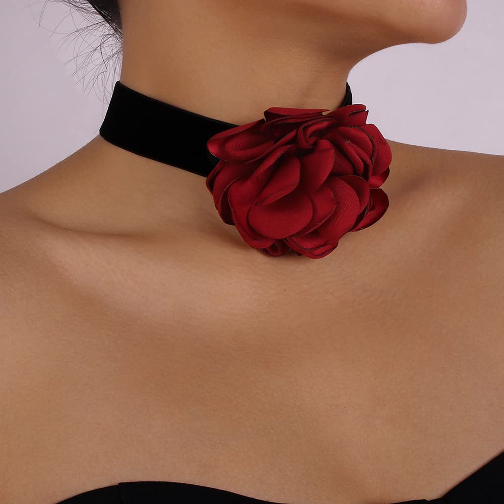 Vcagirest Gothic Rose Flower Necklace Black Velvet Choker Necklace for Women and Girls