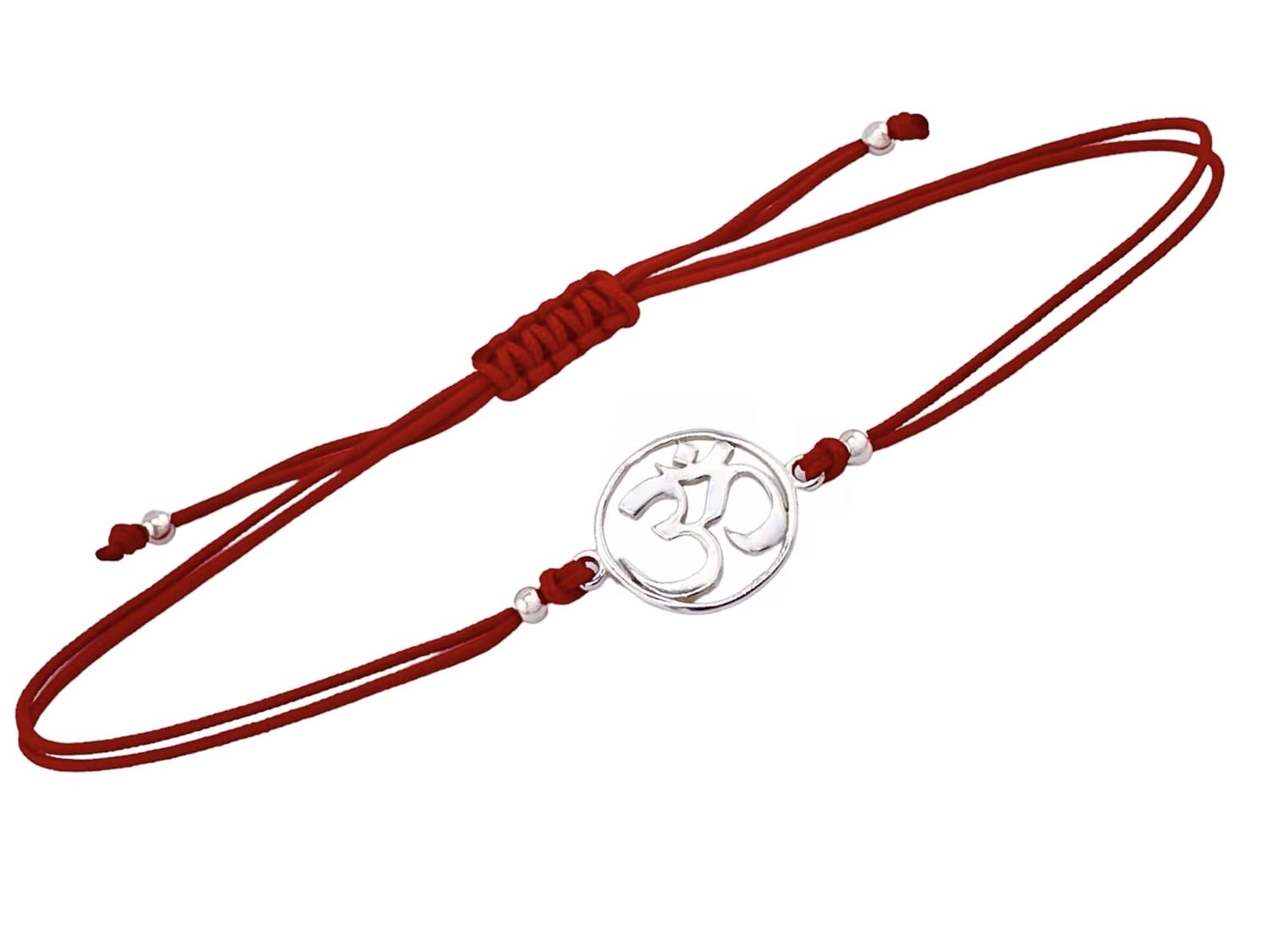 Red String Om Sterling Silver 925 Lucky Cord Adjustable Size Bracelet Thread Wristband Spiritual Yoga Charm Unisex Jewelry