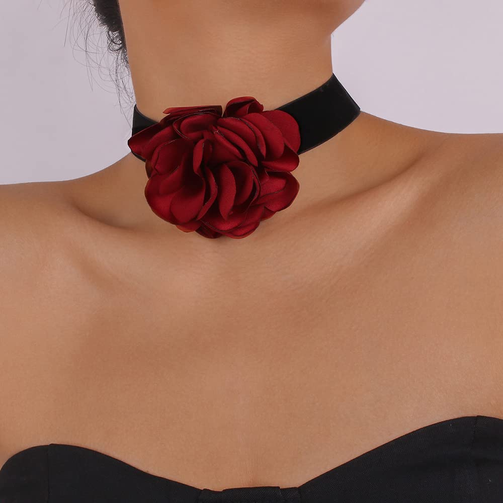 Vcagirest Gothic Rose Flower Necklace Black Velvet Choker Necklace for Women and Girls