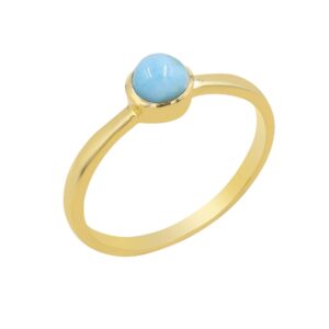 larimar ring, dainty 18k gold stackable ring, 5x5 mm round cabochon natural larimar ring, sterling silver handmade ring, ring for her (10)