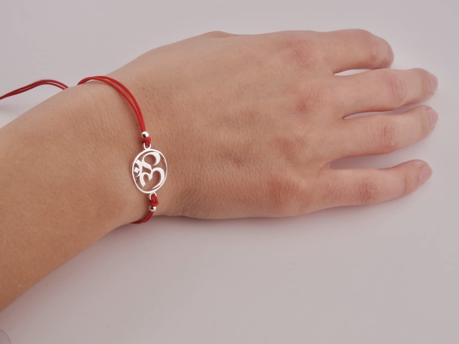 Red String Om Sterling Silver 925 Lucky Cord Adjustable Size Bracelet Thread Wristband Spiritual Yoga Charm Unisex Jewelry