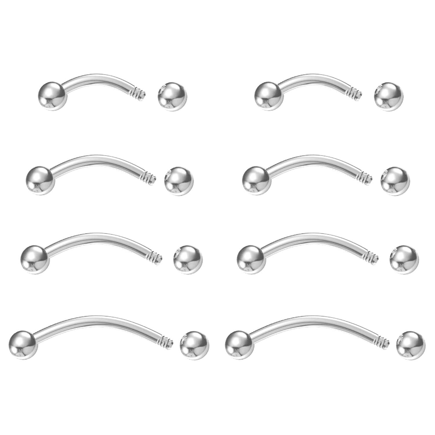 NewkeepsR 4 Pairs-16G(1.2mm) Titanium Bent Curved Barbell Banana Rook Front Helix Eyebrow Rings Piercing Jewellery 6mm/8mm/10mm/12mm