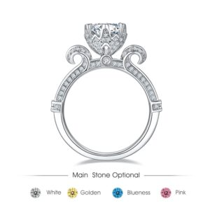 Gem's Beauty Blue Moissanite Rings Wedding Promise Ring for Women 18K White Gold Plated 925 Sterling Silver 1.0Ct Antique Style Moissanite Halo Engagement Rings Christmas Gifts for Her(Size 8)