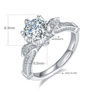 Gem's Beauty Blue Moissanite Rings Wedding Promise Ring for Women 18K White Gold Plated 925 Sterling Silver 1.0Ct Antique Style Moissanite Halo Engagement Rings Christmas Gifts for Her(Size 8)