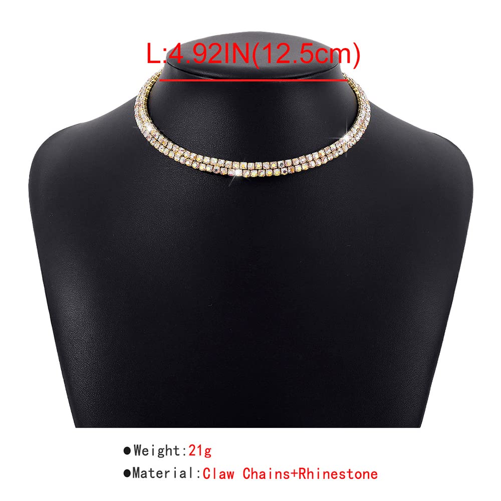 Vcagirest Layered Chain Choker Necklace Crystal Diamond Necklace Prom Wedding Party Statement Jewelry for Women and Girls (Gold)