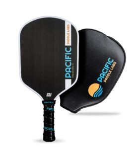 pacific paddle labs pipeline force 16 pickleball paddle, raw carbon fiber, 16mm, supra foam lined edge, reinforced carbon sidewall,usapa approved, grindit grit texture, includes paddle cover