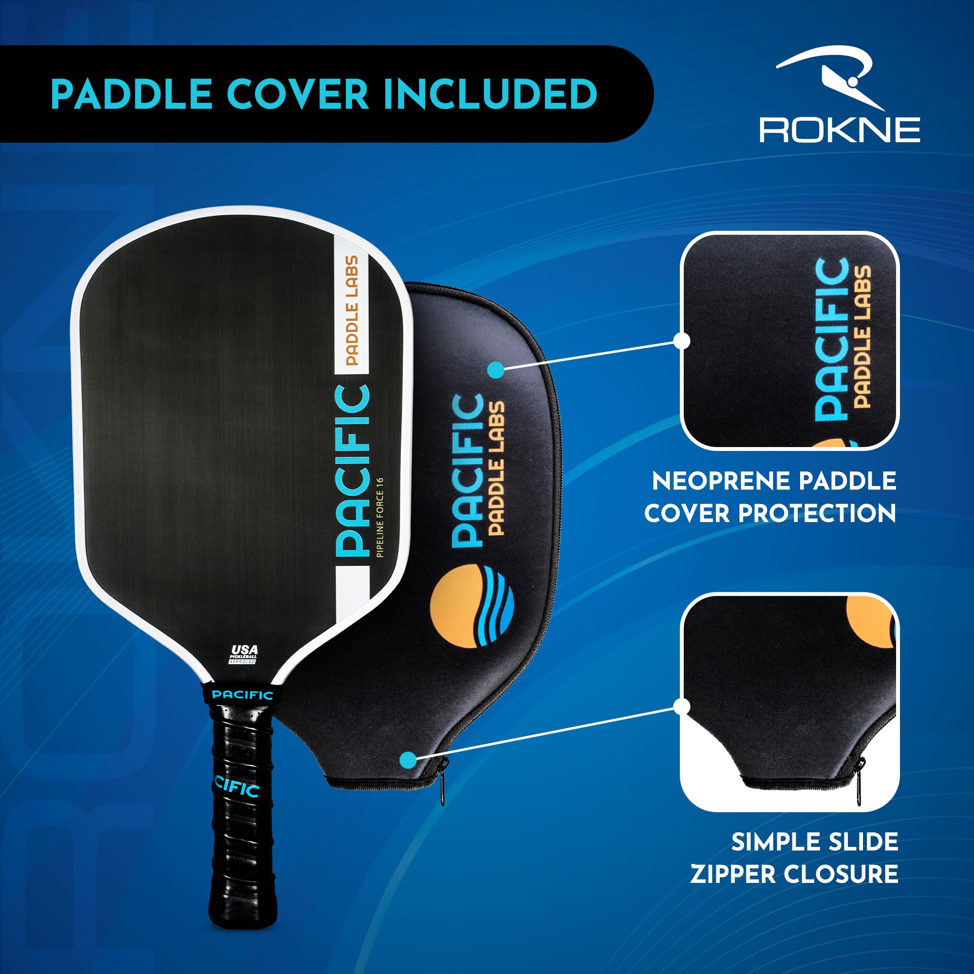 PACIFIC PADDLE LABS Pipeline Force 16 Pickleball Paddle, Raw Carbon Fiber, 16MM, Supra Foam Lined Edge, Reinforced Carbon Sidewall,USAPA Approved, GrindIT Grit Texture, Includes Paddle Cover