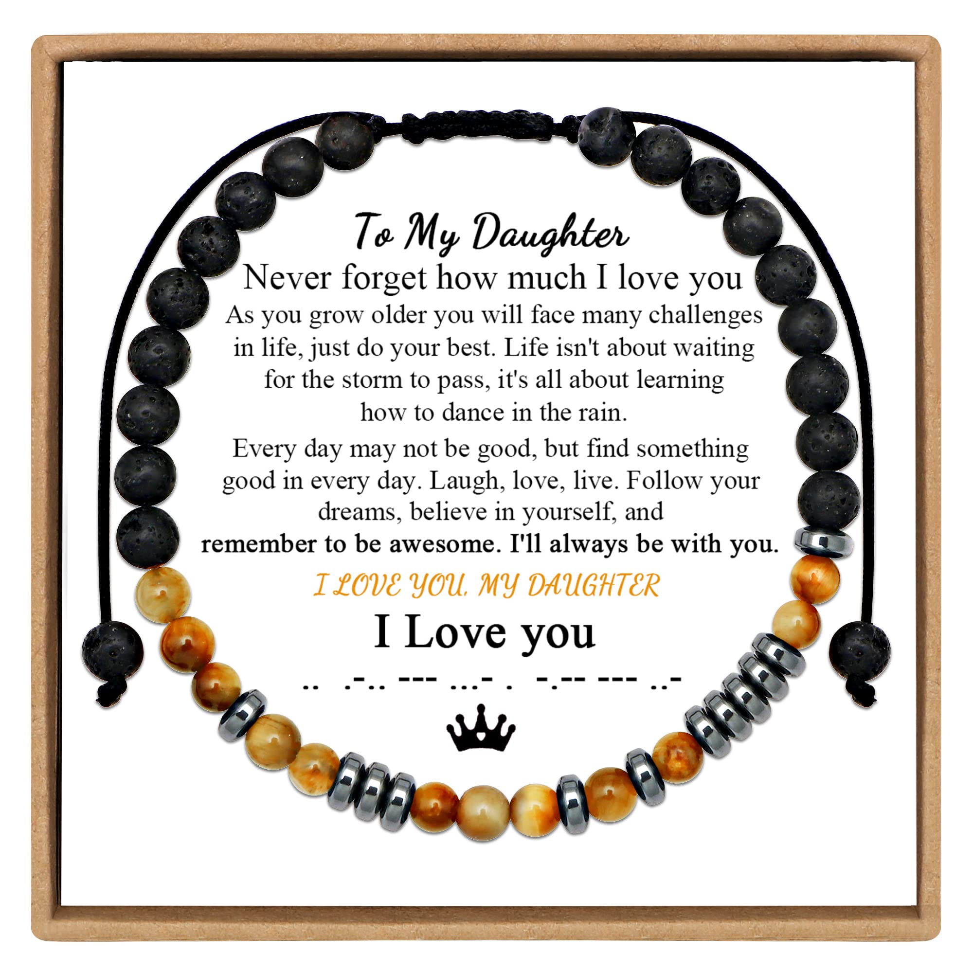 JoycuFF Daughter Bracelet from Mom Lava Rock Stone Beaded Bracelets for Mother and Daughter I Love You Morse Code Bracelets for Women Christmas Birthday Gift for Daughter from Mothers Beaded Jewelry