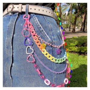 chains for jeans hip-hop rainbow resin chain cute retro pants chain for women men acrylic heart multilayer punk girls party jewellery belt waist jewelry