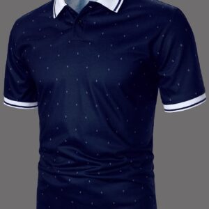 Floerns Men's All Over Print Golf Shirt Short Sleeve Collar Neck Polo Shirt Navy Blue S