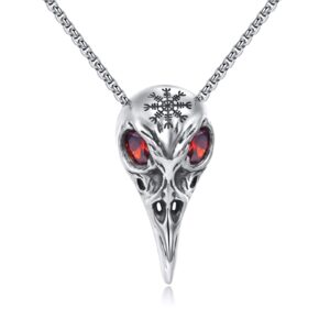 yfn raven skull necklace sterling silver vegvisir norse talisman pendant viking jewelry witch gothic gifts for women men