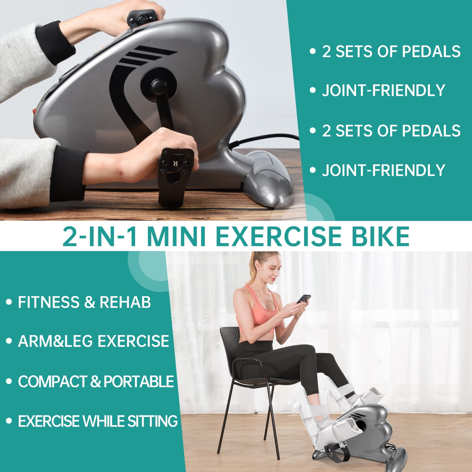 DQGM Electric Pedal Exerciser, Motorized Pedal Exerciser for Arm and Leg Low Impact Exercise Rehabilitation, No Resistance, Suitable for Seated Leg Exercise and Arm Exercise for Elderly(Grey)