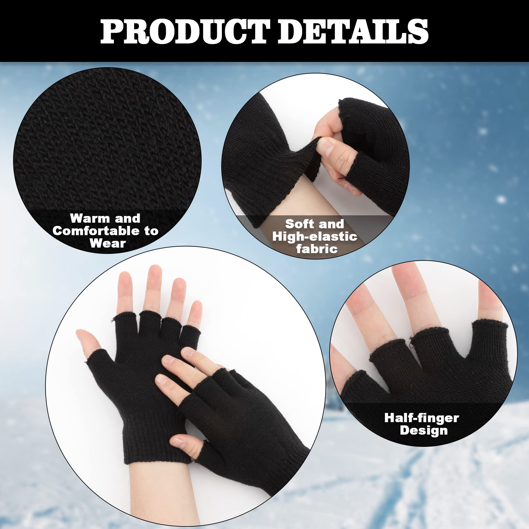 NZKNP Fingerless Gloves for Women Men Winter Warm Knitted Black Gloves Half Finger Gloves for Women Cold Weather Fingerless Mittens for Women Men Gloves with Finger Holes Womens Mens Winter Gloves