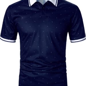 Floerns Men's All Over Print Golf Shirt Short Sleeve Collar Neck Polo Shirt Navy Blue S