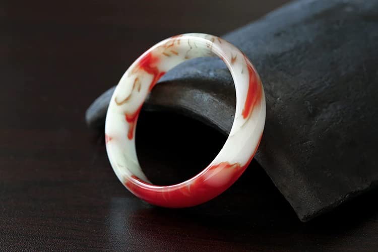 Natural Gobi Chicken Blood Jade Bangle, Protection Gemstone Brings Good Luck and Fortune, Crystal Bracelet, Jewelry Accessories (Red, 64-66mm)