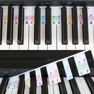 colorful piano keyboard notes for beginner, removable note labels for learning, 88 key full size piano rake key, reusable, no need stickers