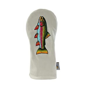 rainbow trout sunfish leather driver golf club headcover hand embroidered