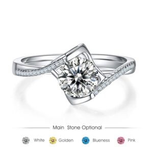 Gem's Beauty Valentine's Day Gift Green Moissanite Rings 18K White Gold Plated 925 Sterling Silver Ring 1.0Ct 6.5mm Moissanite Engagement Rings Diamond Rings Women Wedding (Size 6)