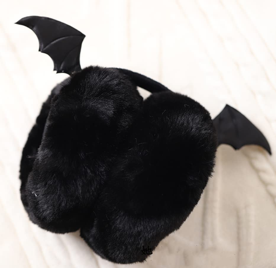 Kawaii Cute bat wing Ear muffs Faux Fur Warm Earmuffs Cute Outdoor Ear Warmers Black Women Girls Christmas Party Halloween (bat wing earmuff black)