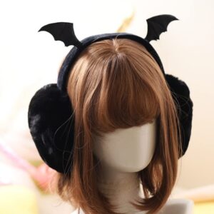 Kawaii Cute bat wing Ear muffs Faux Fur Warm Earmuffs Cute Outdoor Ear Warmers Black Women Girls Christmas Party Halloween (bat wing earmuff black)