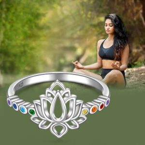 Lotus Ring Chakra Ring for Women Lotus Flower Rings Sterling Silver Yoga Chakras Jewelry Meditation Anxiety Relief Size 8