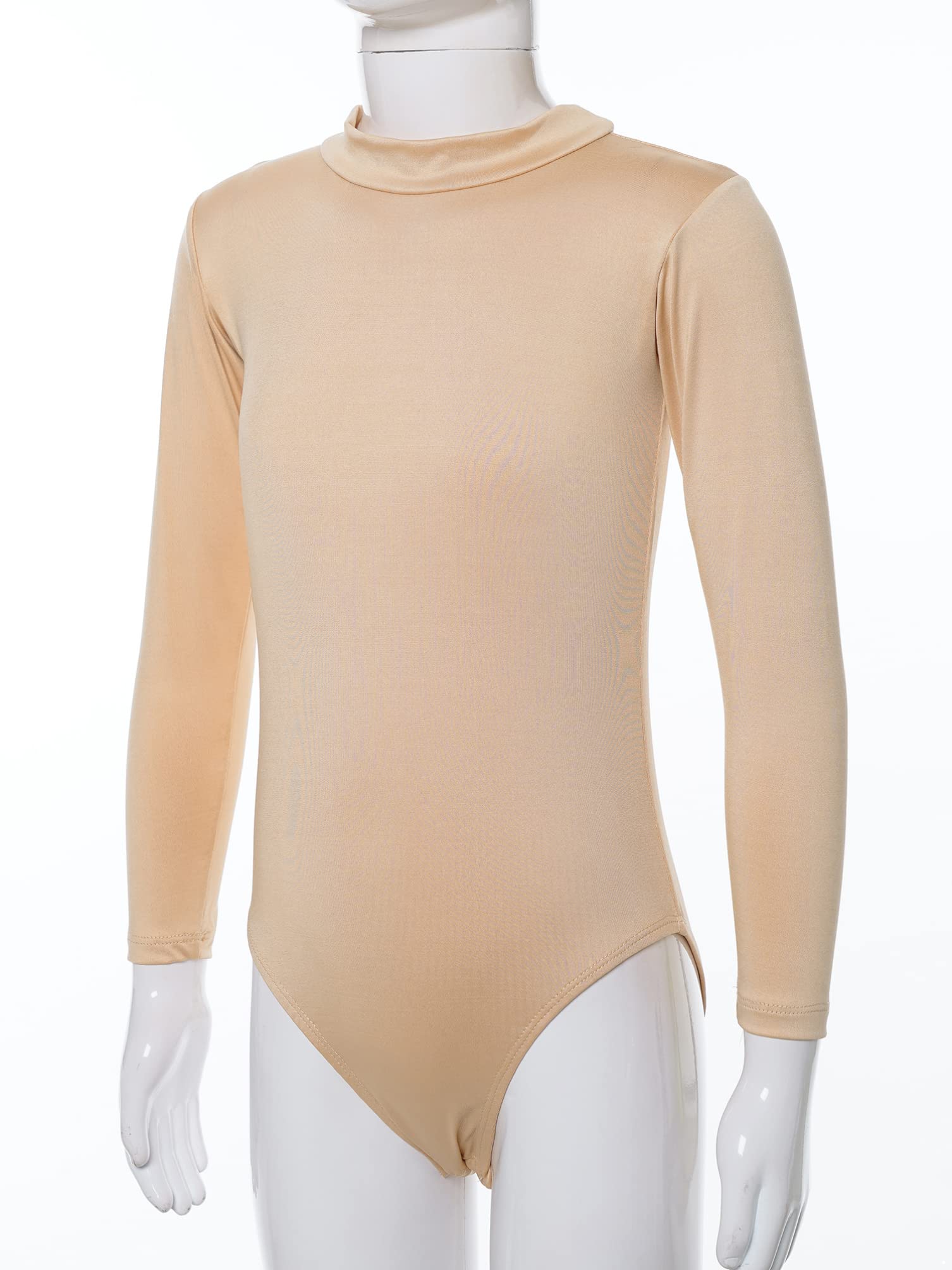 dPois Kids Girls Long Sleeve Gymnastics Leotard Mock Neck Ballet Dance Nude Unitard One Piece Bodysuit Mock Neck 11-12 Years