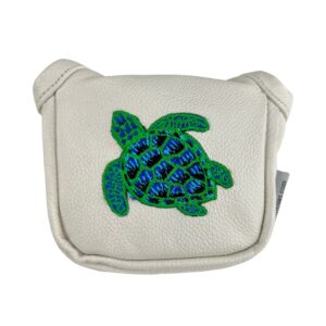 turtle hand embroidered sunfish leather golf mallet putter headcover