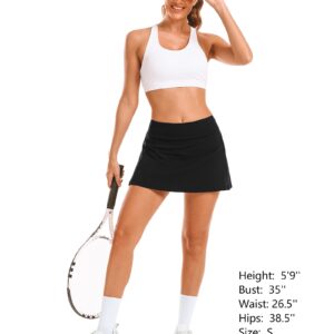 Stelle Women Tennis Golf Skirts High Waisted with Inner Shorts for Athletic Workout Sports Skorts Running Pickleball (BK, M) Black