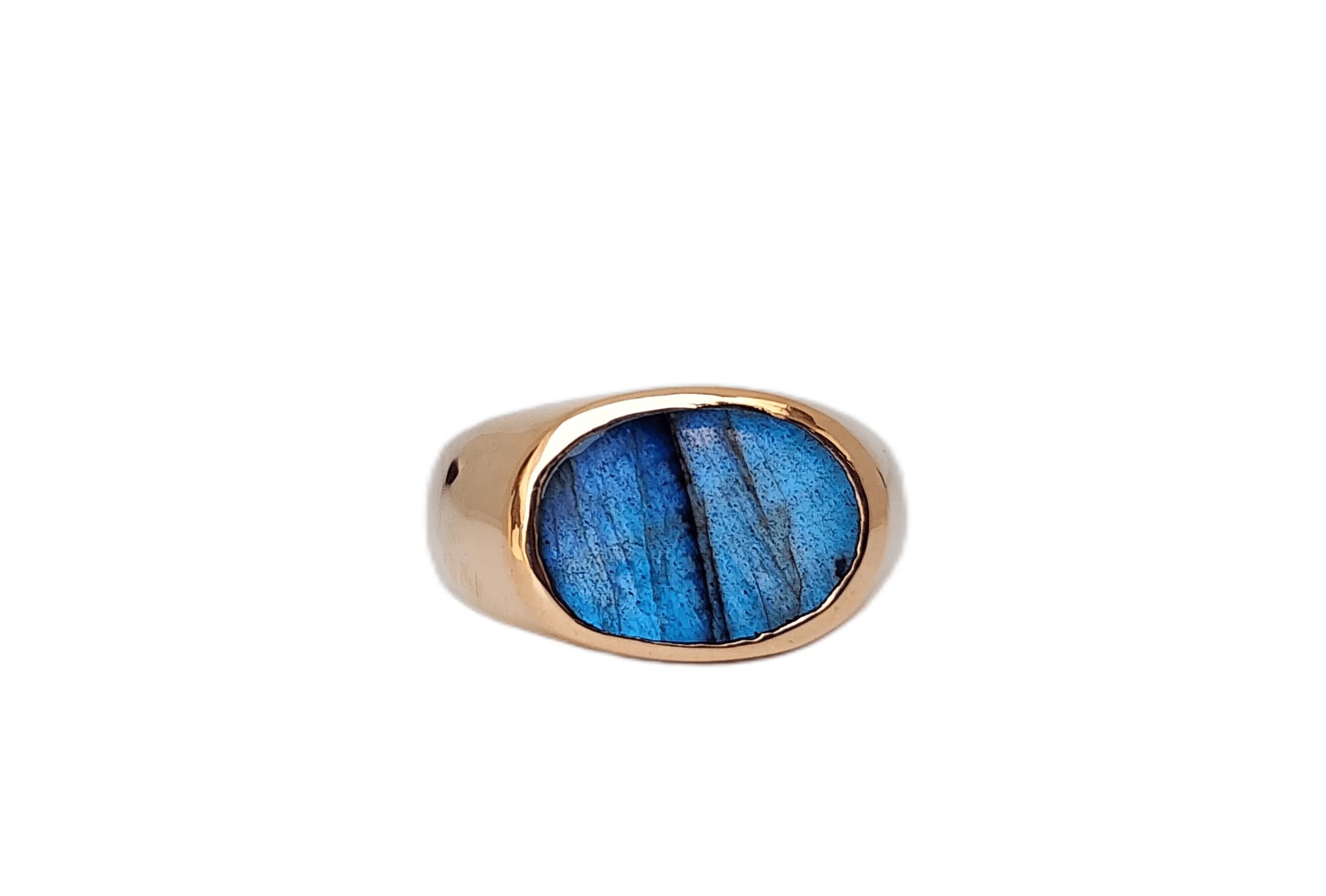 Flat Natural Labradorite Ring, Copper Ring, 925 Solid Sterling Silver Ring, Engagement Ring, Promise Ring, Blue Gemstone Ring, Oval Shape Horizontal Ring (Copper, 9.5)