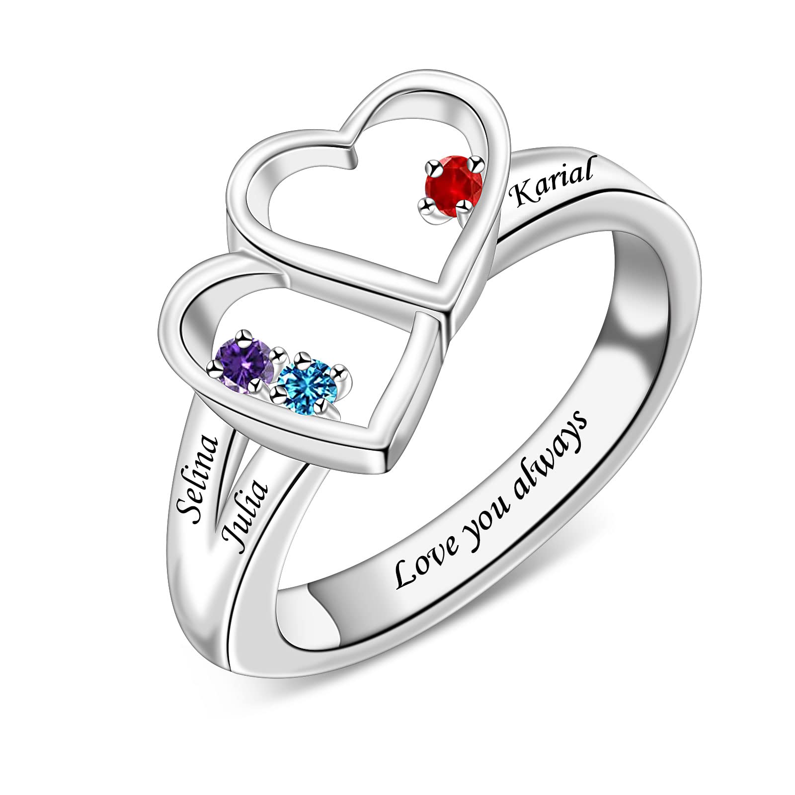 MissNaNa Customized Mothers Ring with 2-8 Birthstones & Names Personalized Birthstone Rings Family Name Rings Ideal Jewelry Gift for Wife Mother Grandma (3 Stones)