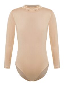 dpois kids girls long sleeve gymnastics leotard mock neck ballet dance nude unitard one piece bodysuit mock neck 11-12 years