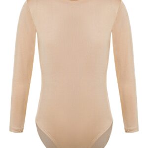 dPois Kids Girls Long Sleeve Gymnastics Leotard Mock Neck Ballet Dance Nude Unitard One Piece Bodysuit Mock Neck 11-12 Years