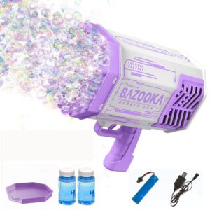 bubble gun bubble machine gun 69 holes automatic bubbles machine for kids adults outdoor toys gift for birthday wedding party bubble blaster for indoor bubble blower toddlers - purple bubble makers