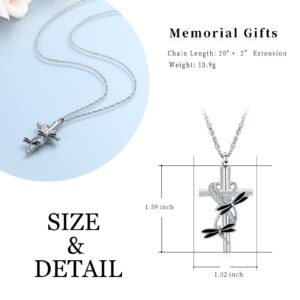 shajwo Cross Urn Necklace for Ashes for Women Men Dragonfly Cremation Jewelry Memorial Keepsake Ashes Pendant,Customize