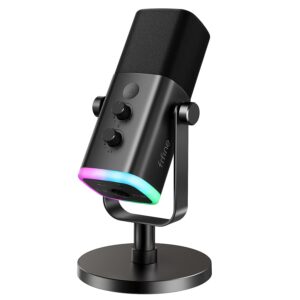 fifine xlr/usb dynamic microphone for podcast recording, pc computer gaming streaming mic with rgb light, mute button, headphones jack, desktop stand, vocal mic for singing youtube-ampligame am8