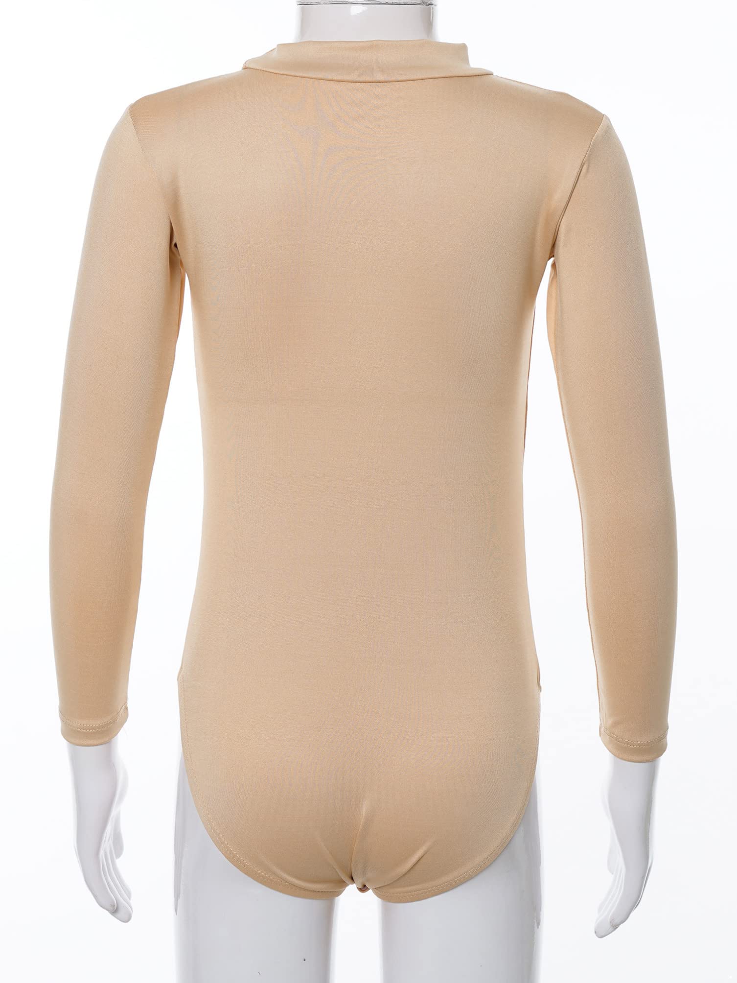 dPois Kids Girls Long Sleeve Gymnastics Leotard Mock Neck Ballet Dance Nude Unitard One Piece Bodysuit Mock Neck 11-12 Years