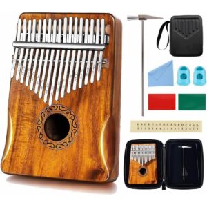 anessoil kalimba thumb piano 17 keys built-in waterproof protective case, portable mbira finger piano gift for kids and adult beginners wood color