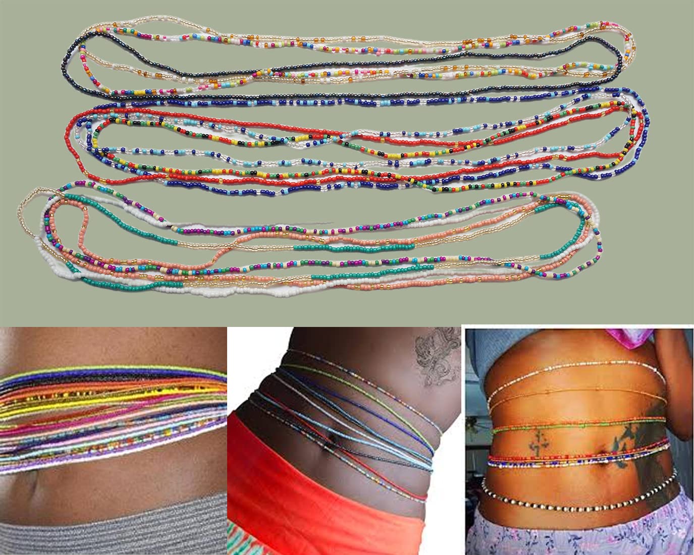 RICHRAIN Bulk Wholesale Waist Beads Body Chain African Belly Jewelry for Women (100PCS Mixed)