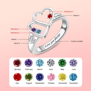 MissNaNa Customized Mothers Ring with 2-8 Birthstones & Names Personalized Birthstone Rings Family Name Rings Ideal Jewelry Gift for Wife Mother Grandma (3 Stones)