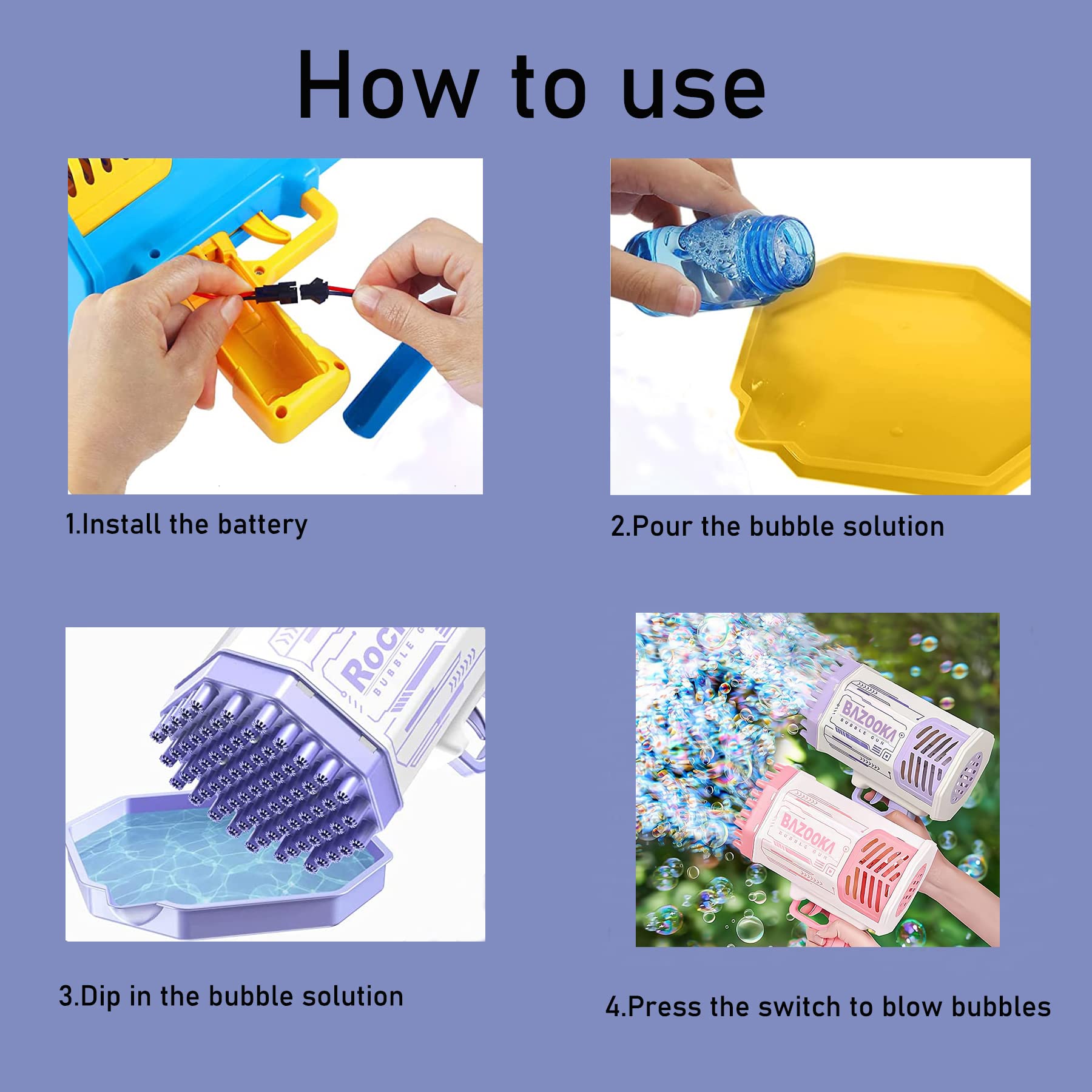 Bubble Gun Bubble Machine Gun 69 Holes Automatic Bubbles Machine for Kids Adults Outdoor Toys Gift for Birthday Wedding Party Bubble Blaster for Indoor Bubble Blower Toddlers - Purple Bubble Makers