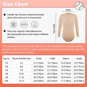 dPois Kids Girls Long Sleeve Gymnastics Leotard Mock Neck Ballet Dance Nude Unitard One Piece Bodysuit Mock Neck 11-12 Years