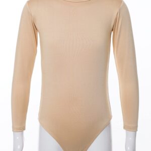 dPois Kids Girls Long Sleeve Gymnastics Leotard Mock Neck Ballet Dance Nude Unitard One Piece Bodysuit Mock Neck 11-12 Years