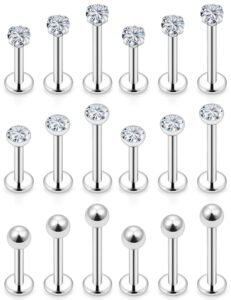 ftovosyo 16g medusa piercing jewelry surgical steel labret jewelry 6mm 8mm 10mm length snake bite ashley lip rings studs conch helix tragus earring for women men 18pcs silver-tone