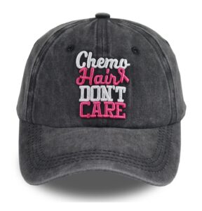 chemo headwear for women, breast cancer awareness accessories pink ribbon hat, adjustable washed chemo hair don't care baseball caps, breast cancer survivor gifts for woman, mom, wife (black)