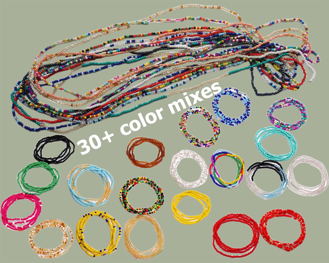 RICHRAIN Bulk Wholesale Waist Beads Body Chain African Belly Jewelry for Women (100PCS Mixed)