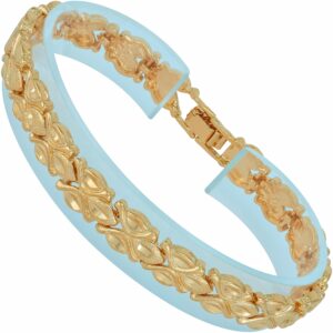 lifetime jewelry diamond cut floral link bracelet for men and women 24k gold plated (gold, 7 inches)