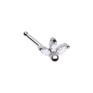 pierced owl 20ga stainless steel cz crystal lotus flower nose bone stud (silver tone)